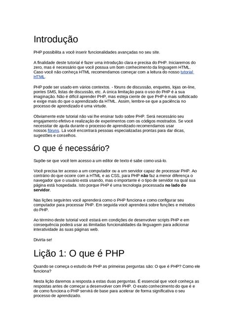 Introdução Php Possibilita A Você Inserir Funcionalidades Avançadas Php Basicoaprenda Docsity
