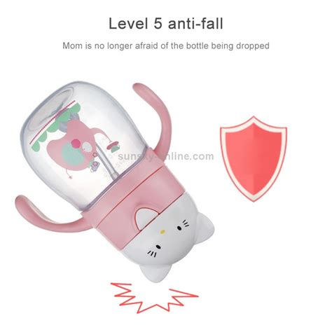 유아 유아 음료 컵 어린이 플라스틱 누수 방지 만화 밀짚 컵 핸들 중력 공 크기 270 Ml 핑크