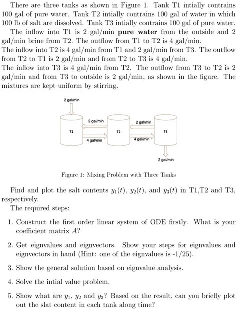 There Are Three Tanks As Shown In Figure Tank Tl Intially Contrains 100 Gal Of Pure Water Tank