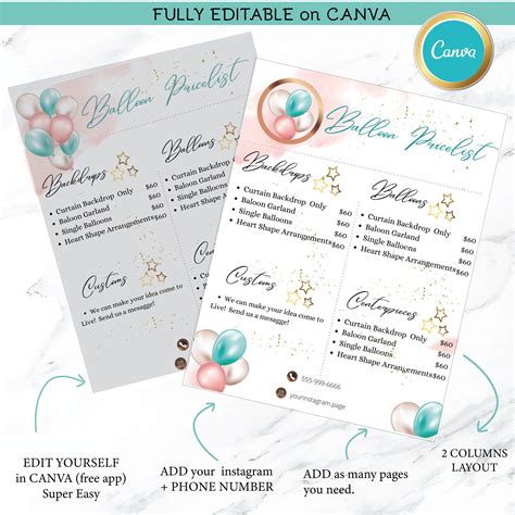 Balloon Price List Template Free Social Media Template