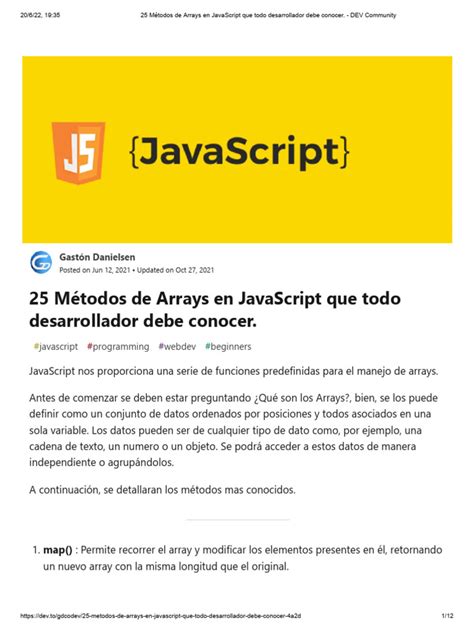 25 M Todos De Arrays En Javascript Que Todo Desarrollador Debe Conocer Dev Community Pdf