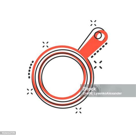 벡터 만화 스타일에서 만화 프라이팬 아이콘입니다 요리 팬 개념 그림 그림 프라이팬 부엌 장비 비즈니스 스플래시 효과 개념입니다