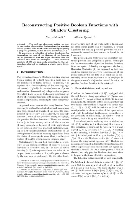 Pdf Reconstructing Positive Boolean Functions With Shadow Clustering
