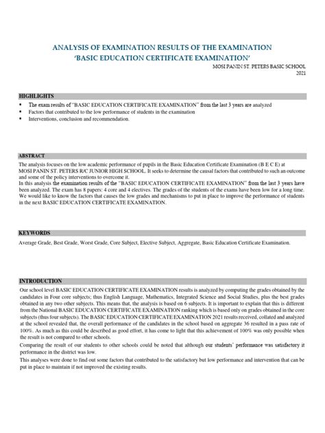 Bece Results Analysis And Recommendations Pdf Teachers Middle Schools