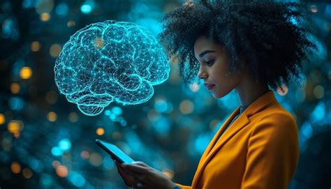 Tech Professional Presenting Futuristic Digital Brain Interface ...