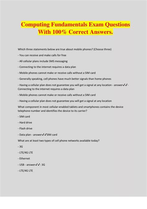 Computing Fundamentals Exam Questions With 100 Correct Answers Ic3