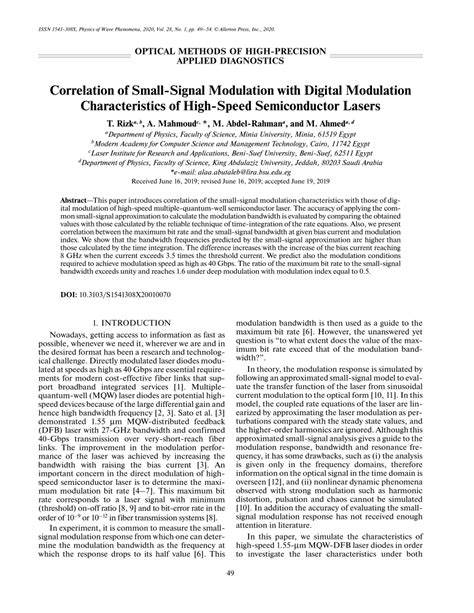 Pdf Correlation Of Small Signal Modulation With Digital Modulation