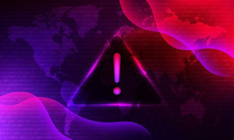 Premium Vector Attention Danger Hacking Symbol On Purple And Red Map Background Malware Hack