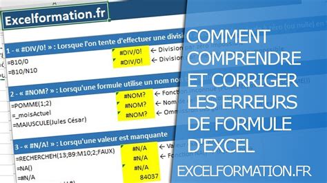Comment Comprendre Et Corriger Les Erreurs De Formule Excel Youtube