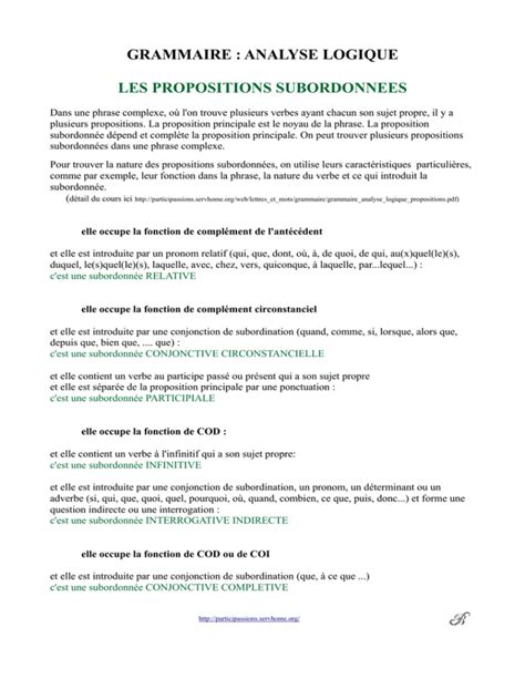 Grammaire Analyse Logique Les Propositions