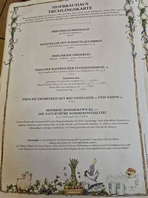 Menu At Hofbräuhaus München Restaurant Munich Platzl 9