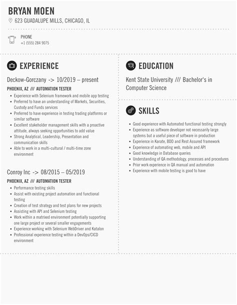 Automation Tester Resume Samples Velvet Jobs