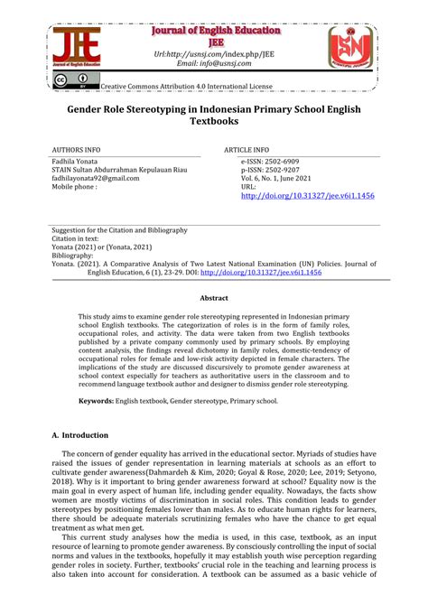 Pdf Gender Role Stereotyping In Indonesian Primary School English