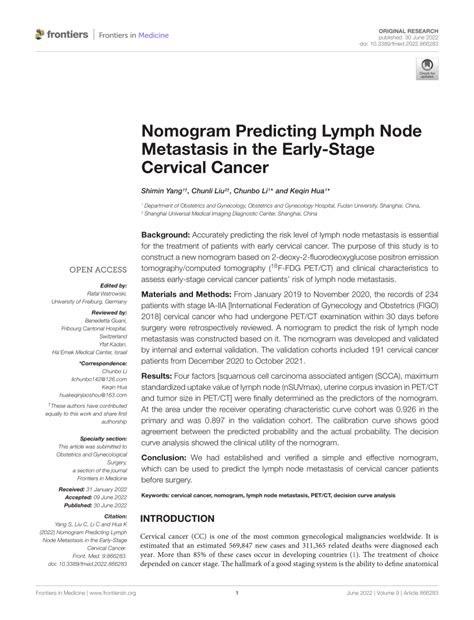 Pdf Nomogram Predicting Lymph Node Metastasis In The Early Stage Cervical Cancer