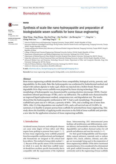 Synthesis Of Scale Like Nano Hydroxyapatite And Preparation Of Biodegradable Woven Scaffolds For