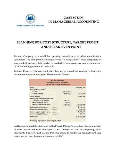Case 1 Cvp Analysis Pdf Sales Business Economics