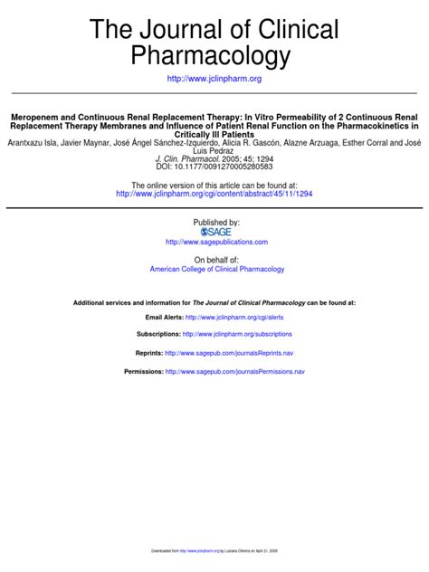 Meropenem And Continuous Renal Replacement Therapy Download Free Pdf