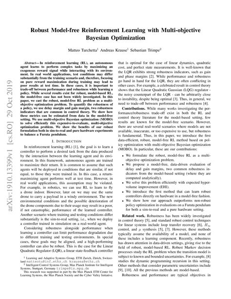 Robust Model Free Reinforcement Learning With Multi Objective Bayesian Optimization Deepai