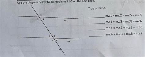 use the diagram below to do problems 1 5 on the next page true or