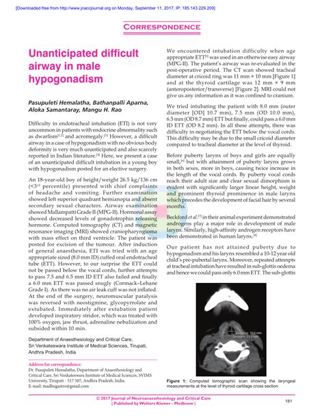 PDF Unanticipated Difficult Airway In Male Hypogonadism