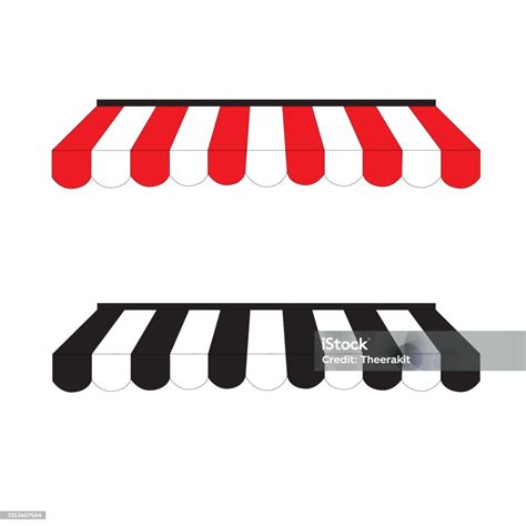흰색 배경에 차양 야외 차양 표지판 상점을위한 줄무늬 빨간색과 흰색 선쉐이드 흑백 줄무늬 차양 로고 플랫 스타일 상점에 대한 스톡 벡터 아트 및 기타 이미지 Istock