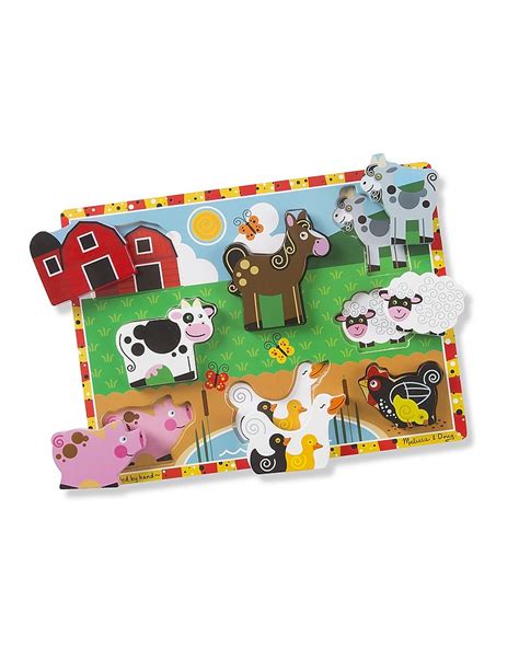 Melissa And Doug Farm Chunky Wooden Puzzle 8 Pieces Unisex Bambini