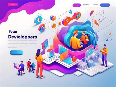 Premium Ai Image Developers Team Concept 3d Isometric Web Landing Page People Develop Programs
