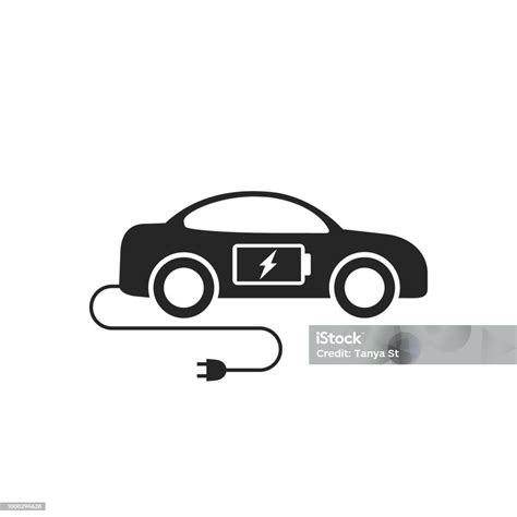 전기 자동차 아이콘 플랫입니다 화이트에 블랙 에코 차 기호입니다 벡터 일러스트입니다 0명에 대한 스톡 벡터 아트 및 기타 이미지 0명 개념 경제 Istock