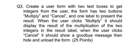 Solved Q3 Solution Using Excels Vba Visual Basic