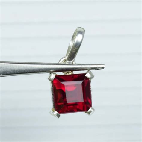 Real Red Ruby Square Shape Gemstone Necklace Ruby Pendant Ruby 925 Sterling Silver Necklace