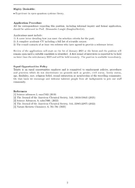 Postdoc Position In Quantum Systems Trinity College Ireland