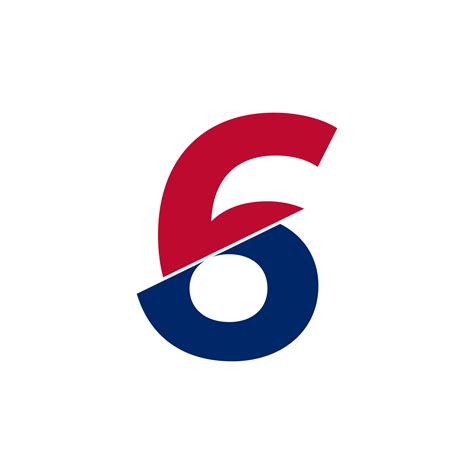 Number 6 Blue And Red Logo Geometric Shapes Cut Style Isolated On