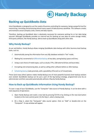 Backing Up QuickBooks Data PDF Data Storage And Warehousing Computing