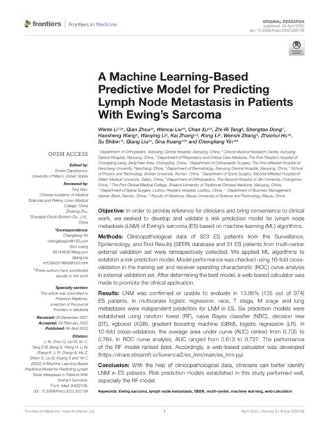 Pdf A Machine Learning Based Predictive Model For Predicting Lymph Node Metastasis In Patients
