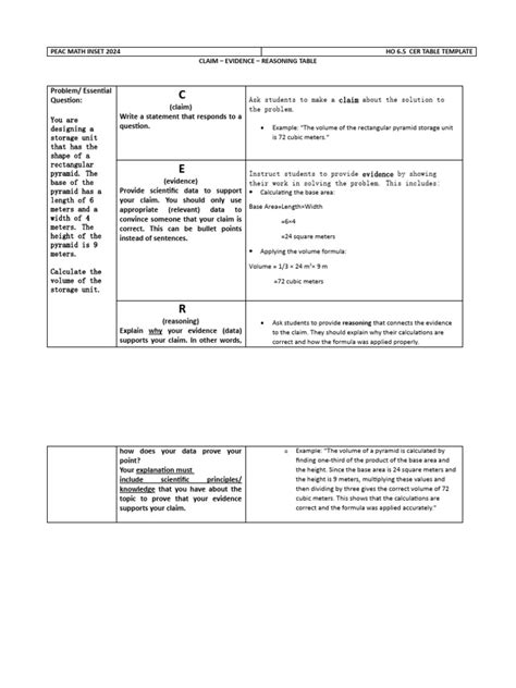 Lc 9 Math Cer Table Pdf Volume Area