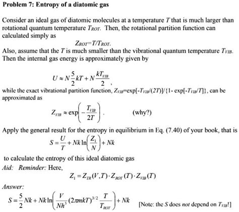 Solved Problem 7 Entropy Of A Diatomic Gas Consider An Ideal Gas Of