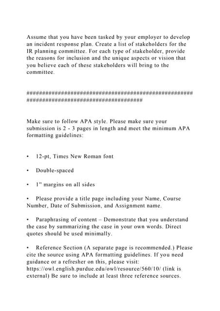 assume that you have been tasked by your employer to develop an inci pdf