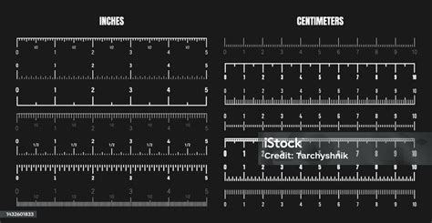 길이 또는 높이를 측정하기위한 사실적인 흰색 센티미터 및 인치 스케일 분할이 있는 다양한 측정 스케일 눈금자 테이프 측정 표시
