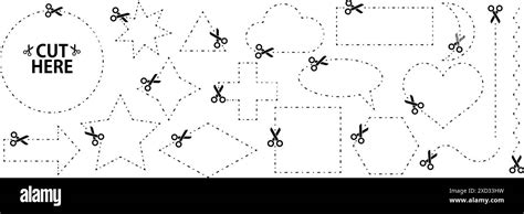 Set Of Scissors With Cut Lines Vector Collection Of Speech Bubble Rectangle Star Geometric