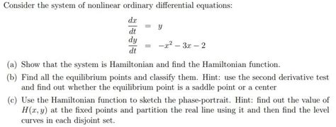 Solved Consider The System Of Nonlinear Ordinary