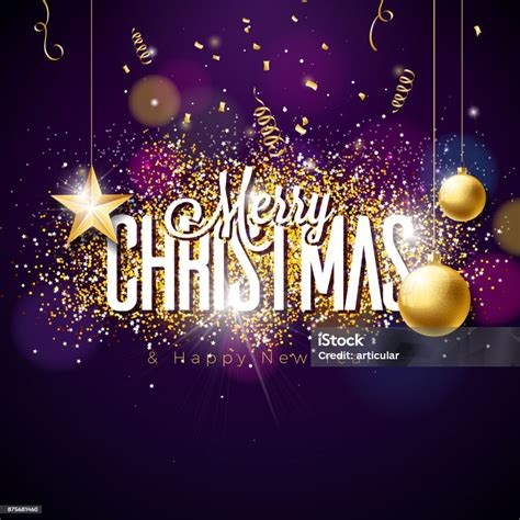 벡터 인쇄 술과 휴가 요소와 빛나는 밝은 배경에 메리 크리스마스 일러스트 컷아웃 종이 별 색종이 뱀 및 공 3차원 형태에 대한 스톡 벡터 아트 및 기타 이미지 Istock