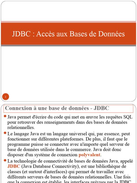 Accès Aux Bases De Données Avec Jdbc Pdf Java Langage De Programmation Bases De Données
