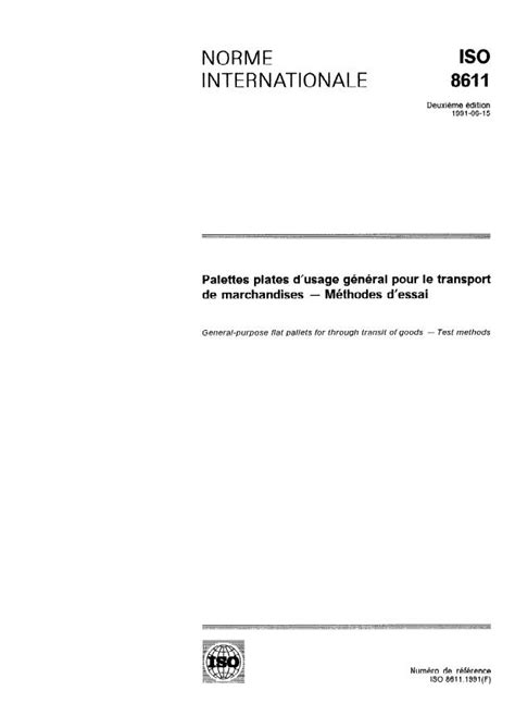 ISO 8611 1991 General Purpose Flat Pallets For Through Transit Of Goods Test Methods