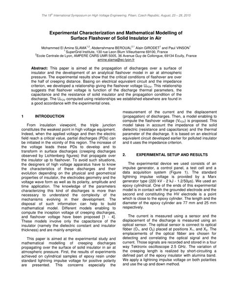 Pdf Experimental Characterization And Mathematical Modelling Of Surface Flashover Of Solid