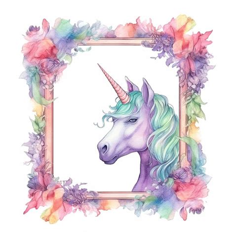 Premium Ai Image Unicorn With Flowers In A Frame Generative Ai