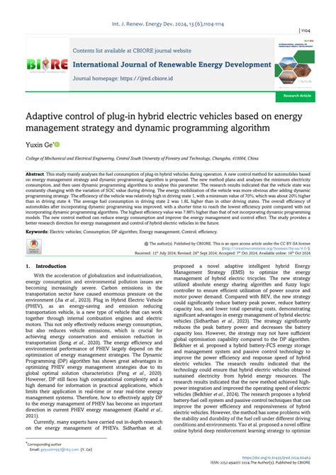 Pdf Adaptive Control Of Plug In Hybrid Electric Vehicles Based On