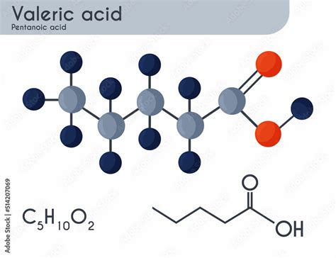 Valeric Acid Pentanoic Acid Or Valerate Molecule Structural Chemical Formula And Molecule