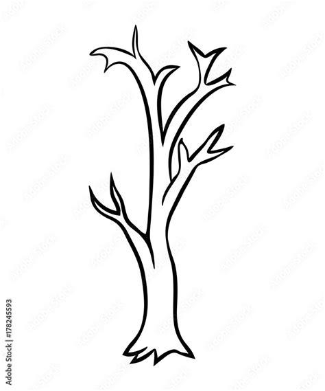 Bare Tree Cartoon Outline Vector Design Isolated On White Background Stock Vector Adobe Stock