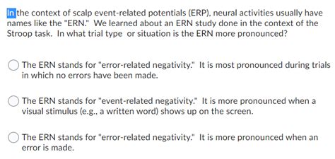 Solved The Context Of Scalp Event Related Potentials ERP Chegg Com
