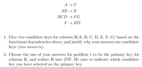 Solved A C AB E BCD FG F BD Give Two Candidate Chegg